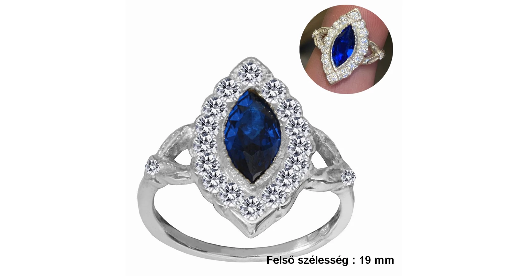 Kék navett köves gyűrű, ezüst ékszer minden méretben - Női ezüst gyűrűk